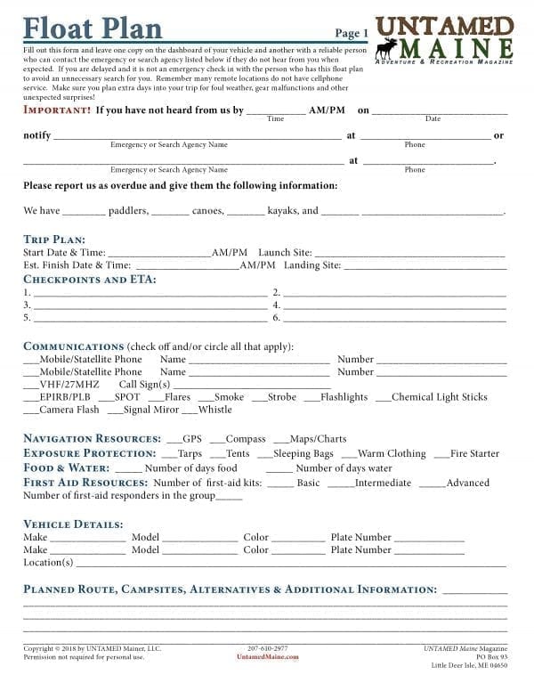 Float Plan for Canoeing, Kayaking and Boating » UNTAMED Mainer